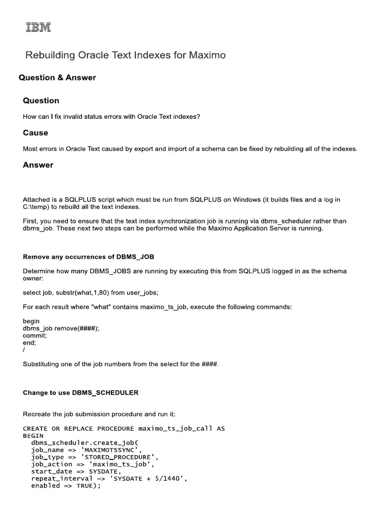 Rebuilding Oracle Text Indexes Maximo | PDF
