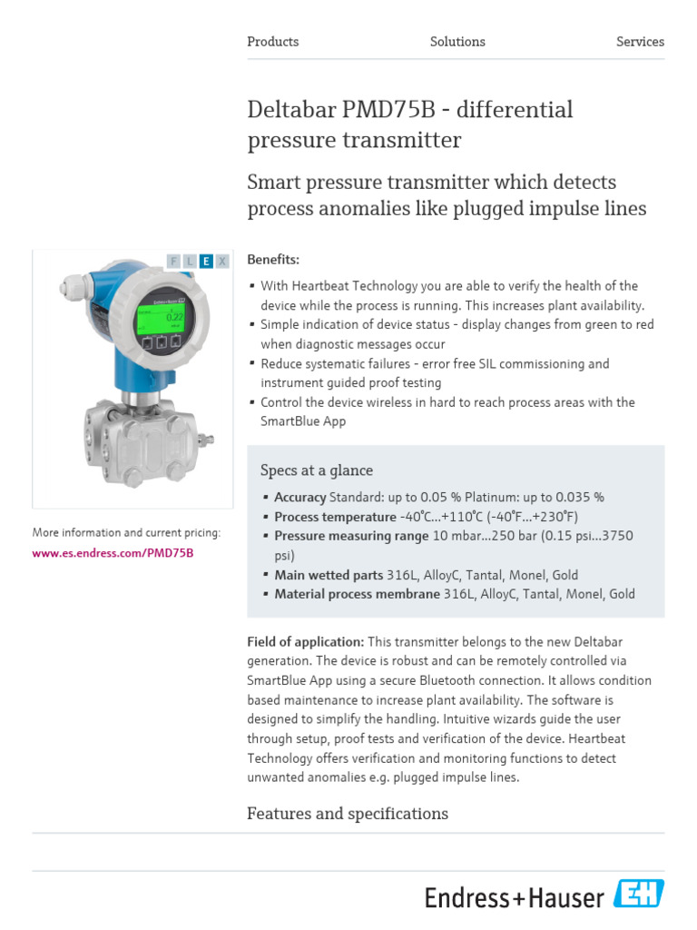 Endress-Hauser Deltabar PMD75B EN | Download Free PDF | Pressure ...