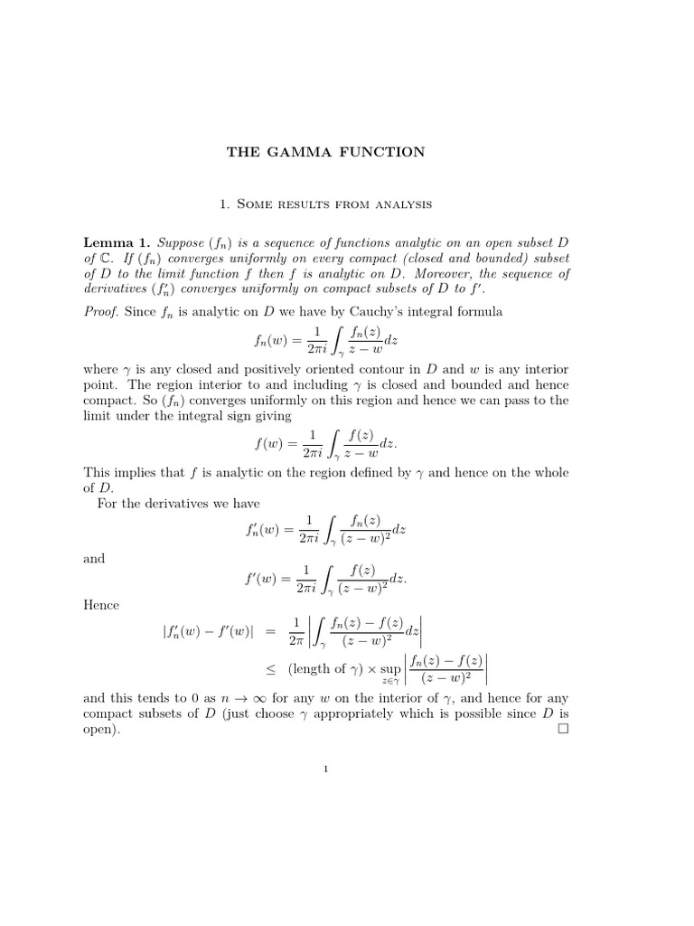 gamma_function_notes | PDF | Limit (Mathematics) | Complex Analysis