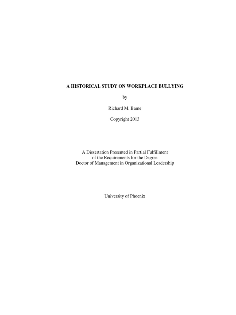 A Historical Study On Workplace Bullying: by Richard M. Bame | PDF ...