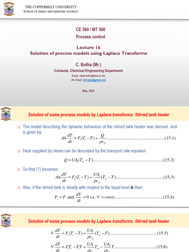 Process Control-lecture 16 | PDF | Equations | Laplace Transform Process Control-lecture 16 | PDF | Equations | Laplace Transform