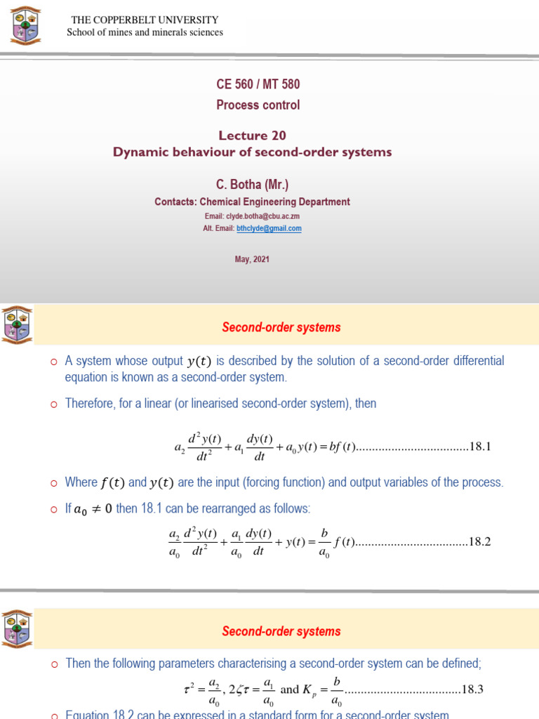 Process Control Lecture 19 Pdf Damping Differential Equations