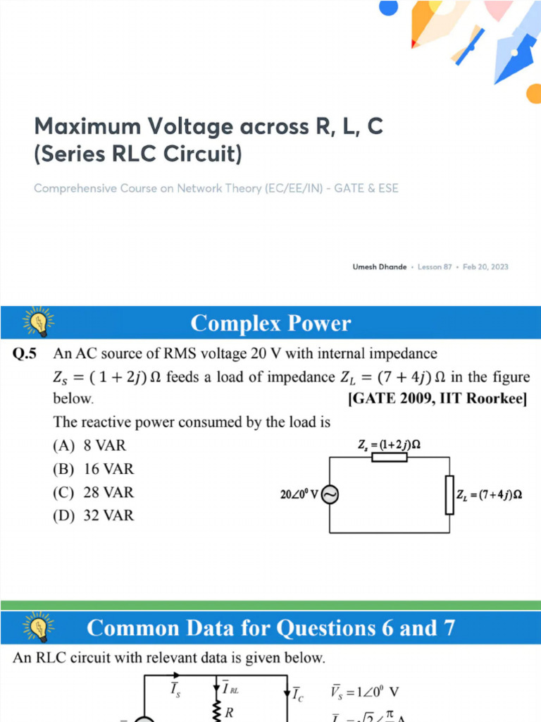 Maximum Voltage Across R L C Series RLC Circuit With Anno | PDF