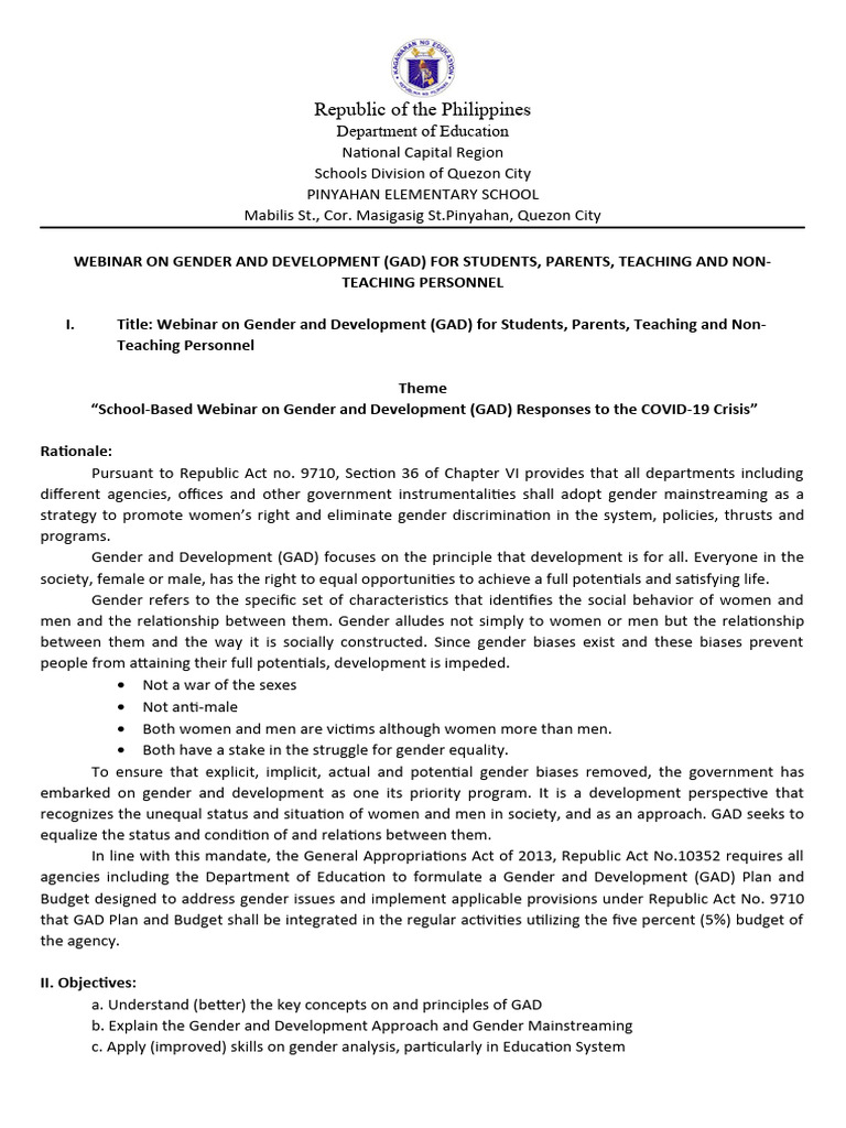 GAD Proposal | PDF | Gender And Development | Gender