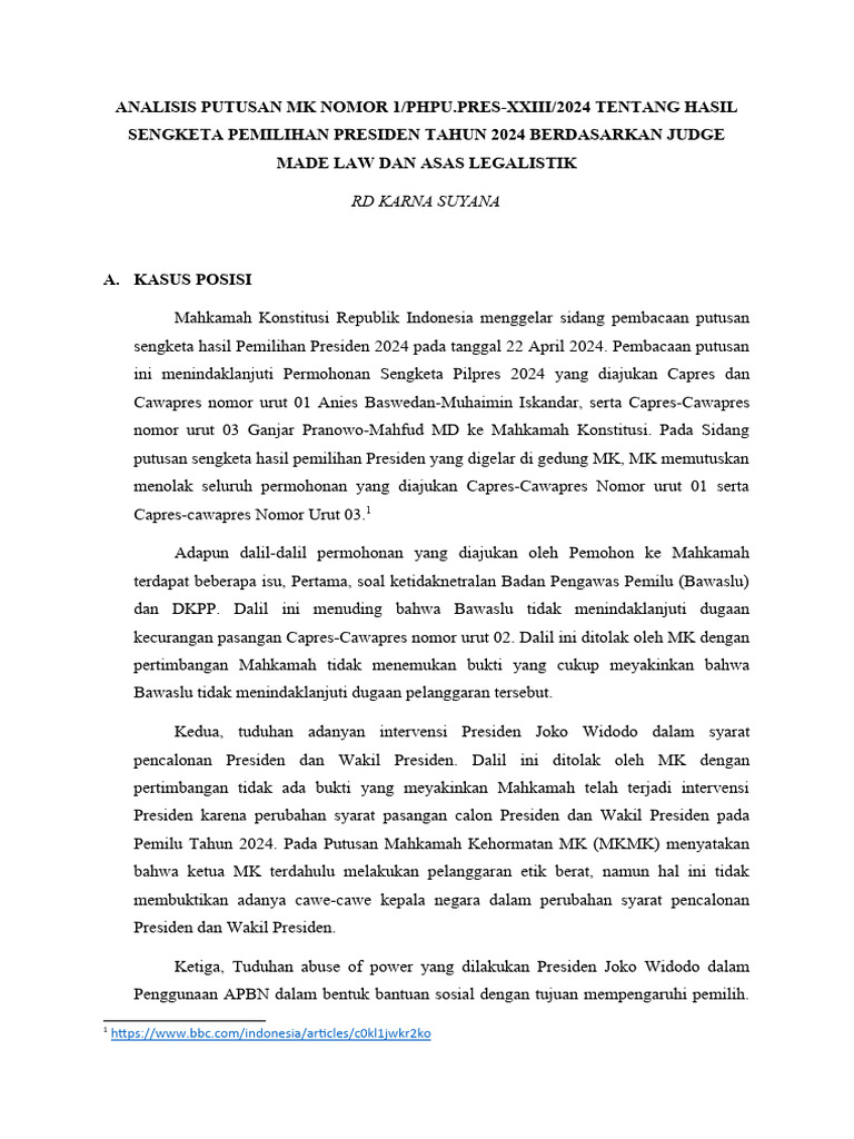 Analisis Putusan MK Nomor 1 | PDF
