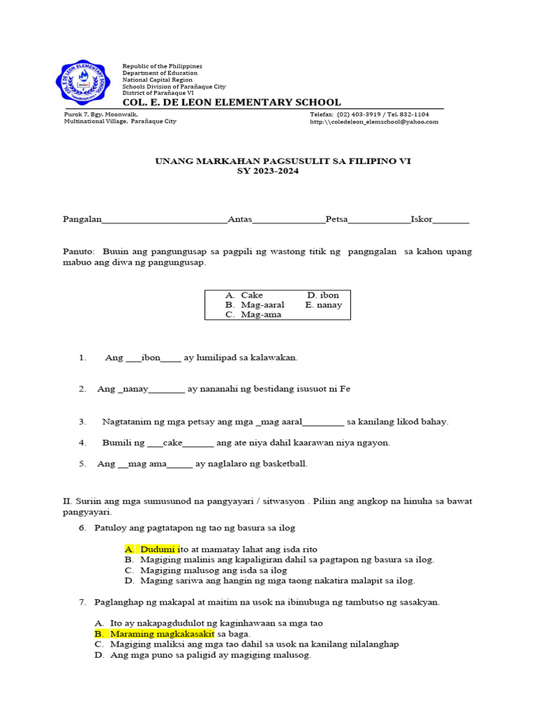 PT - Filipino 6 - Q1 | PDF