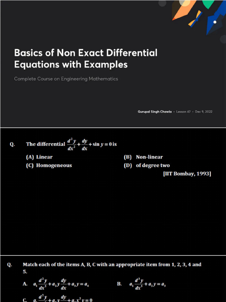 Basics of Non Exact Differential Equations With Examples With Anno | PDF
