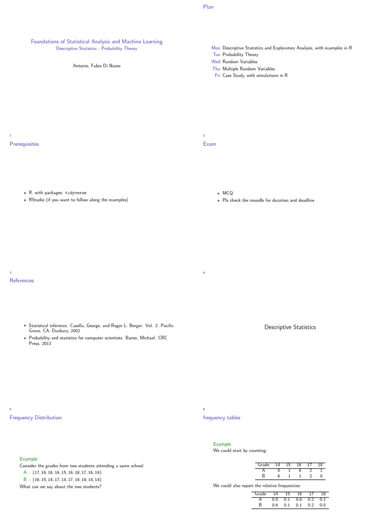 FSML Descriptives Probability RV RNG Handout | PDF | Probability Distribution | Histogram