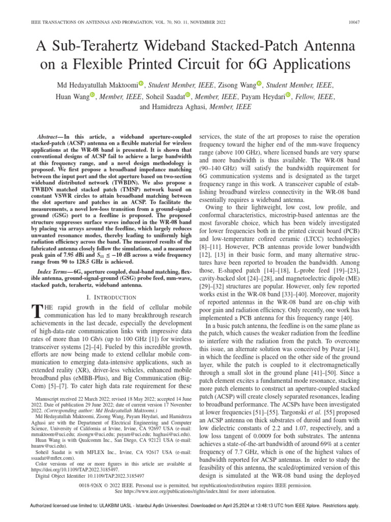 32 A Sub Terahertz Wideband Stacked Patch Antenna On A Flexible Printed Circuit For 6g
