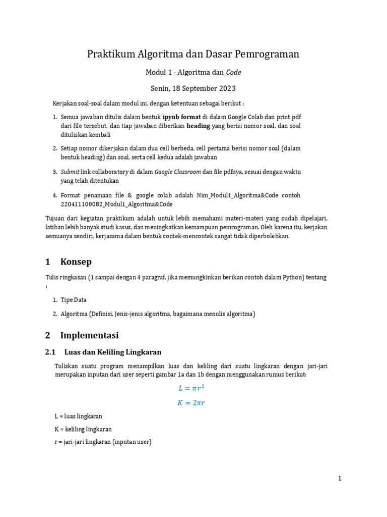 Modul1 Algoritma&Code | PDF