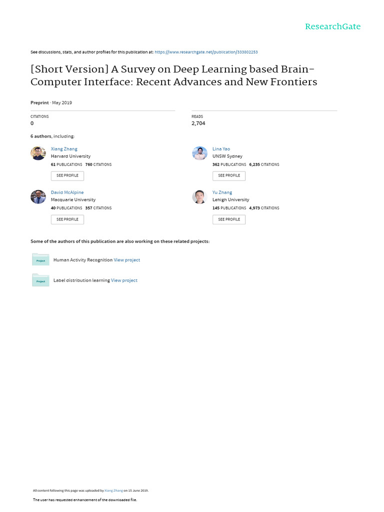 A Survey on Deep Learning based Brain Computer Interface | PDF | Magnetoencephalography ...