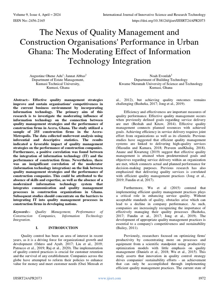 The Nexus of Quality Management and Construction Organisations ...