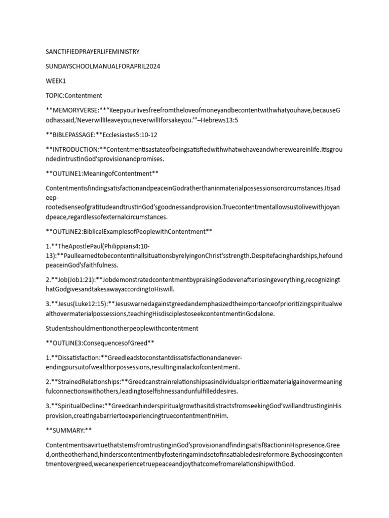 SPLM Sunday School Manual April | PDF | Prayer | Religious Belief And Doctrine