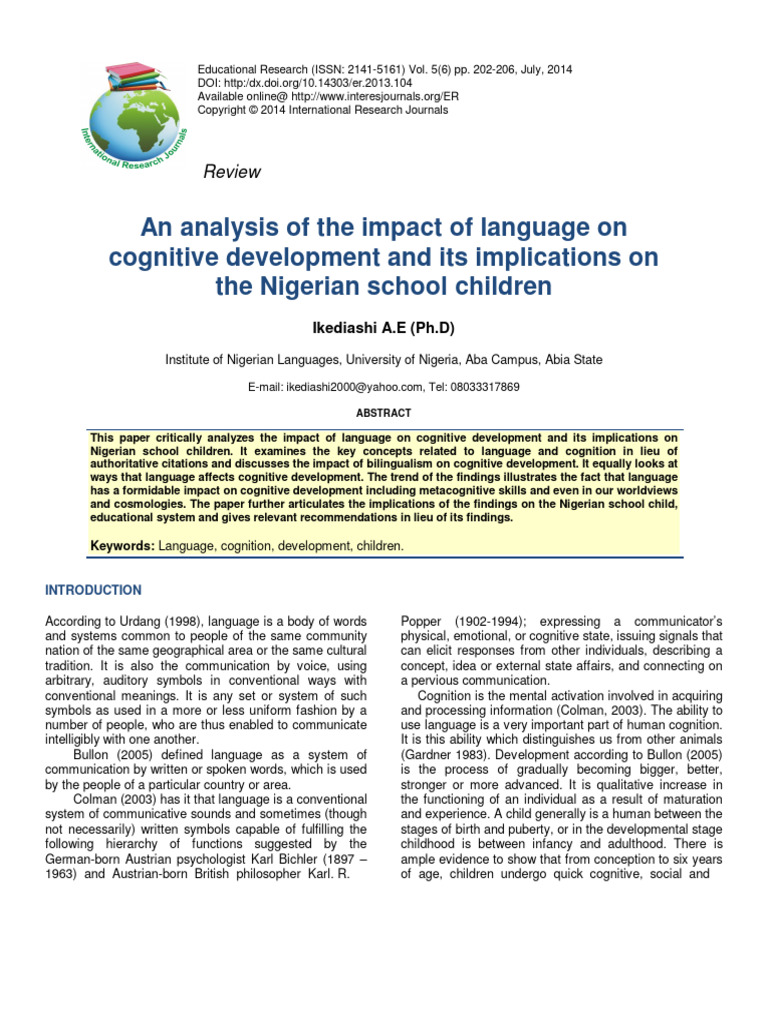 An Analysis of The Impact of Language On Cognitive Development and Its ...