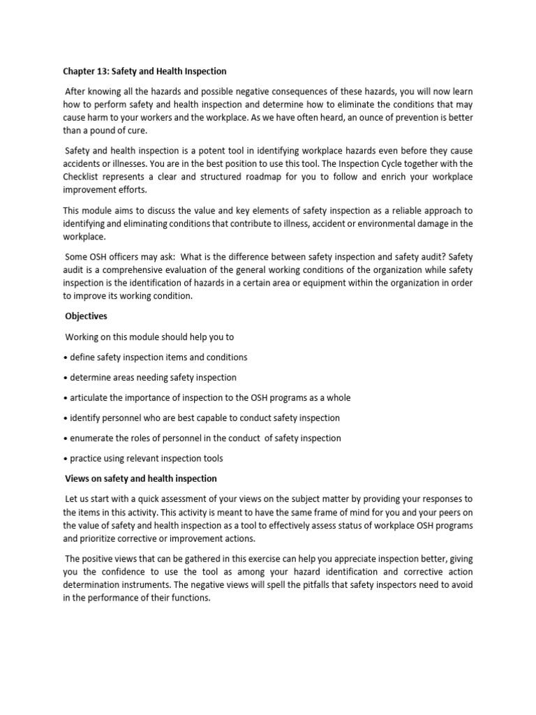 Chapter 13 - Safety Inspection | PDF | Occupational Safety And Health ...