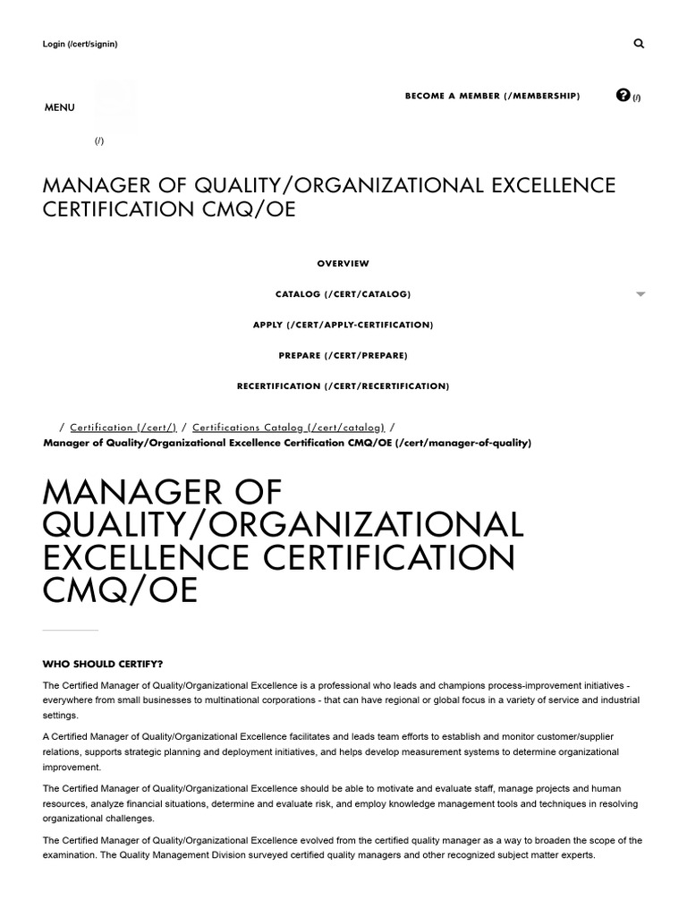 ASQ CMQ/OE Certification Overview | PDF