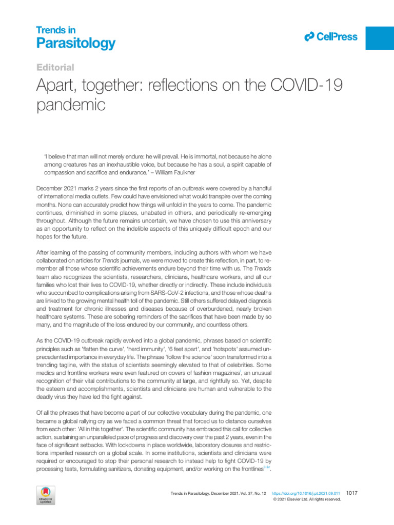 Apart, Together Reflections On The COVID 19 Pande | PDF | Pandemic | Virus