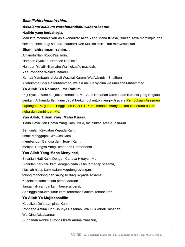 DOA Pembuka PKKMB | PDF