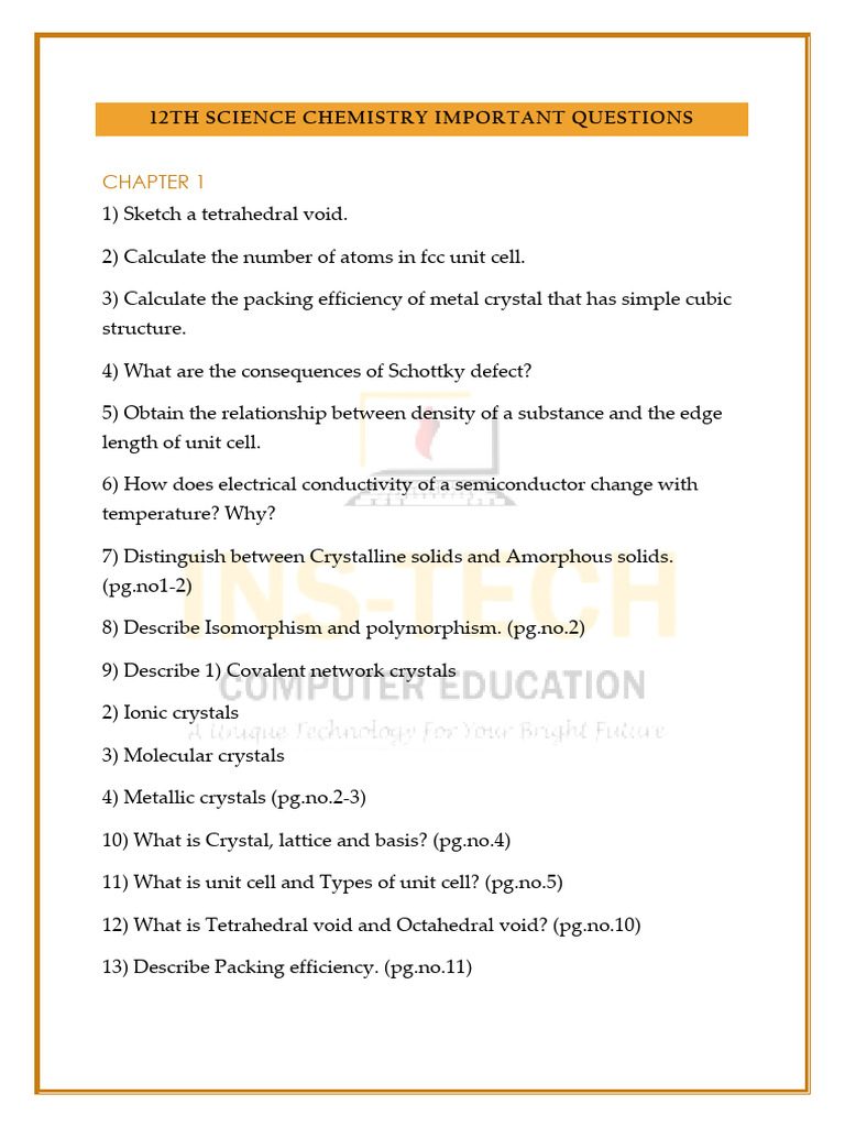 12TH Science Chemistry Important | PDF | Electrochemistry | Electrode