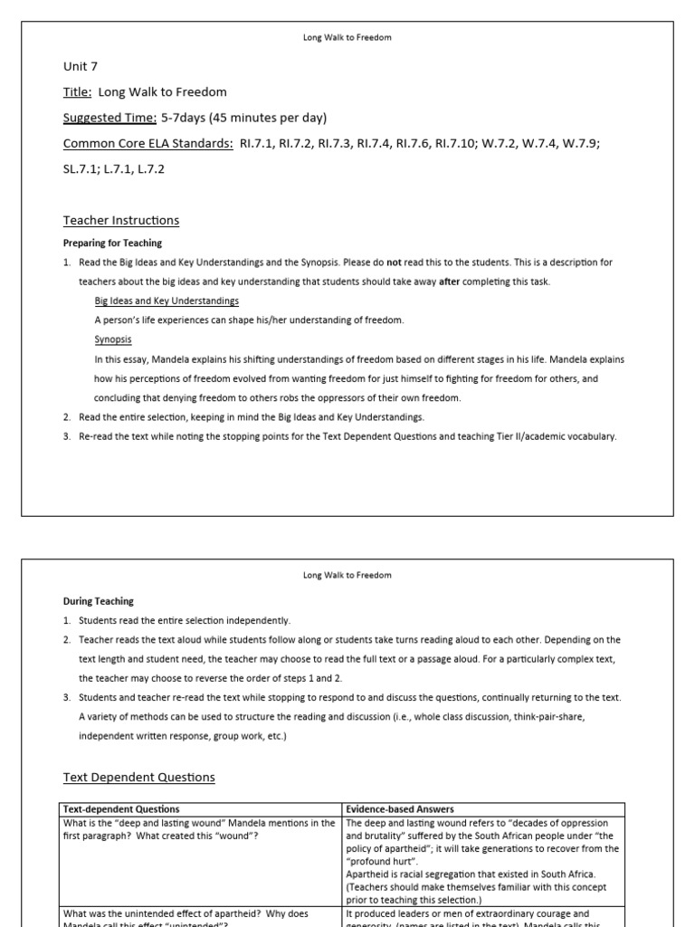 Long Walk To Freedom. Lesson - Story | PDF | Nelson Mandela | Apartheid