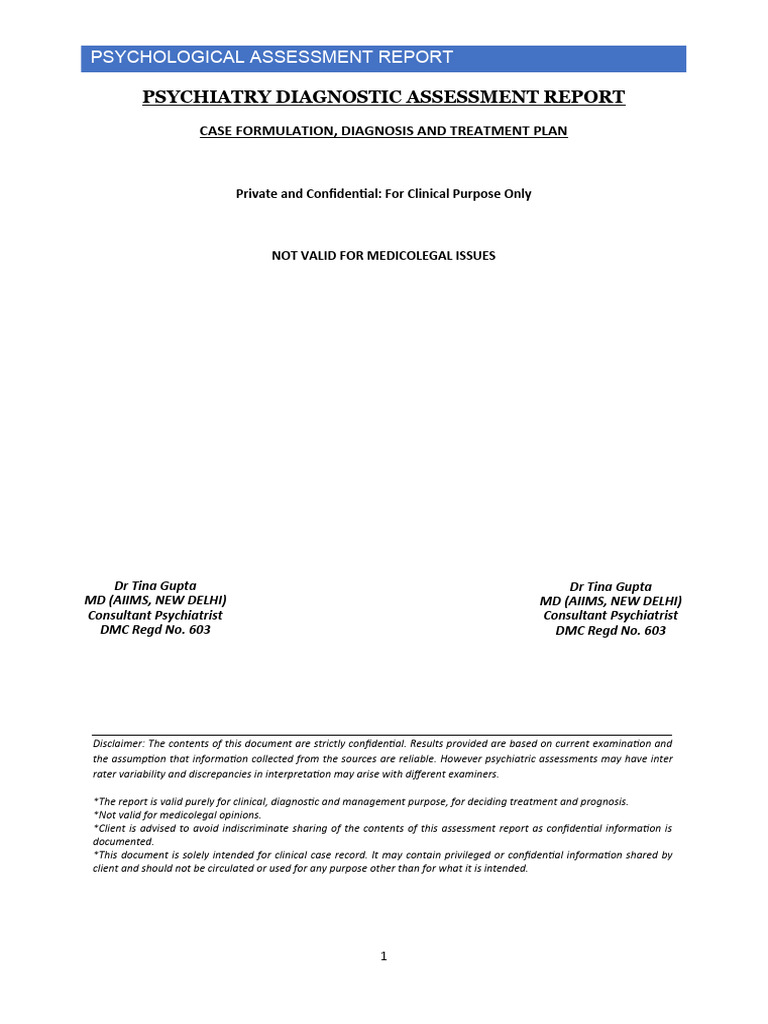 Assessment Format | PDF | Psychiatry | Psychological Evaluation