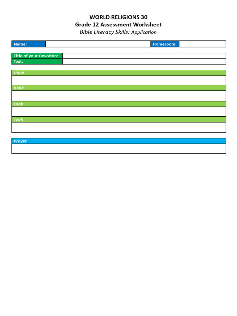 WR 12 Bible Literacy Skills Assessment Worksheet | PDF