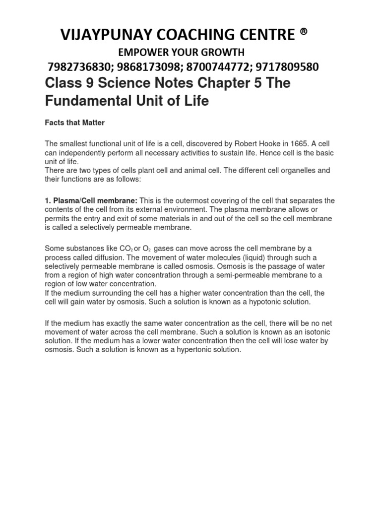 Class 9 Science CH 5 Notes | Download Free PDF | Cell (Biology) | Cell ...