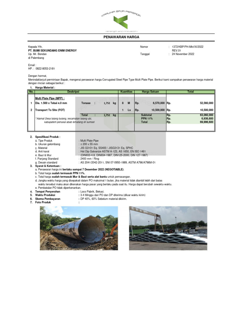 PH - 1372R1, PT. BUMI SEKUNDANG ENIM ENERGY, MPP - Al | PDF