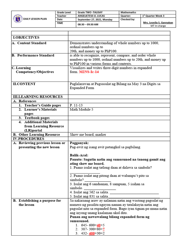 Paglalarawan at Pagsusulat NG Bilang Na May 3 Na Digits Sa Expanded ...