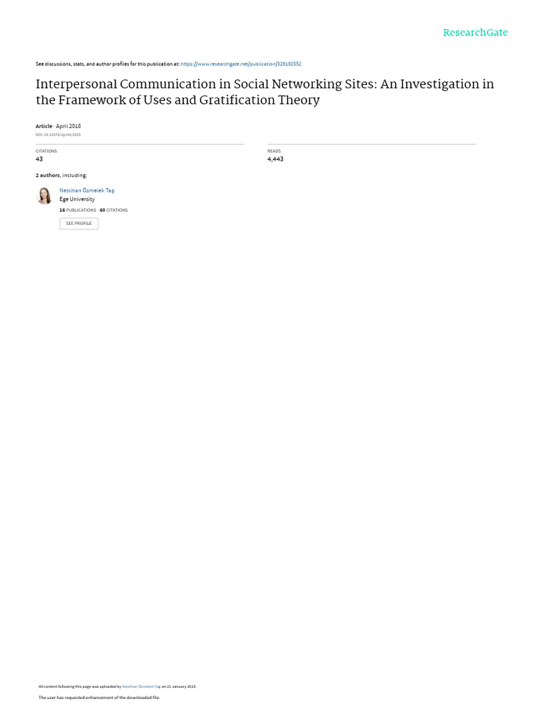 Interpersonal Communication in Social Networking Sites An Investigation ...