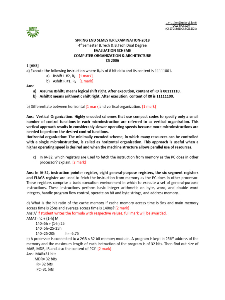 2018 End-Regu Coa Solution | PDF | Input/Output | Central Processing Unit