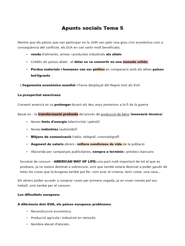 Apunts Socials Tema 5 | PDF