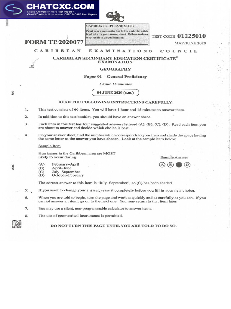 CSEC Geography P1 2020 | PDF