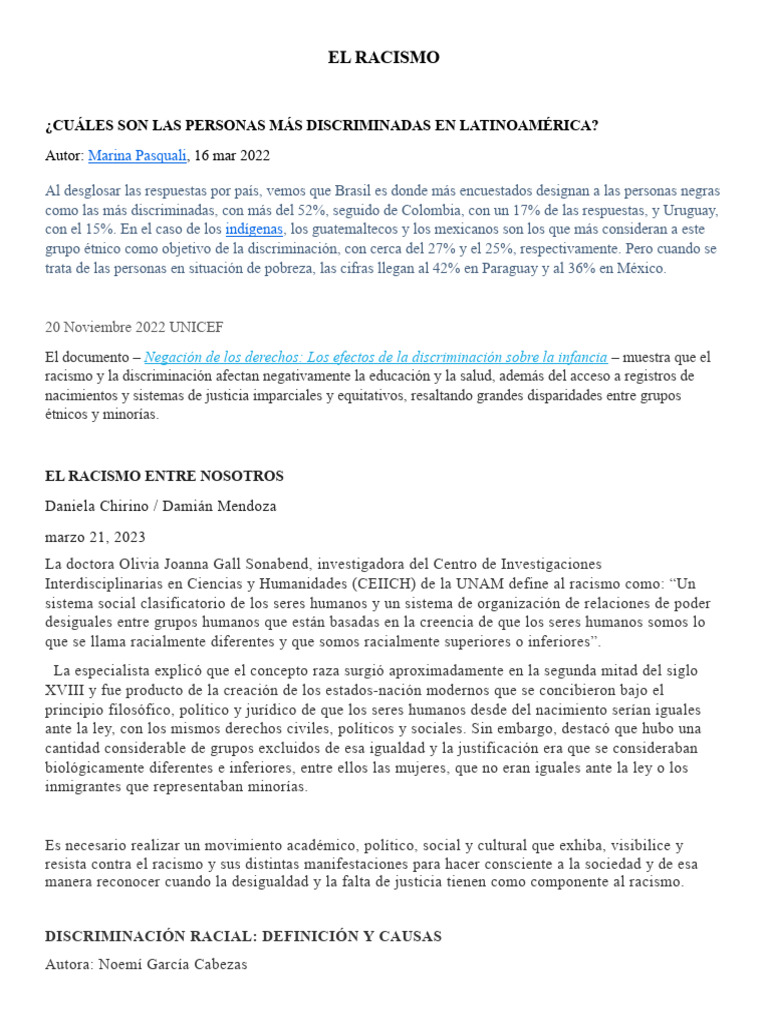 El Racismo | PDF | Racismo | Discriminación y relaciones raciales