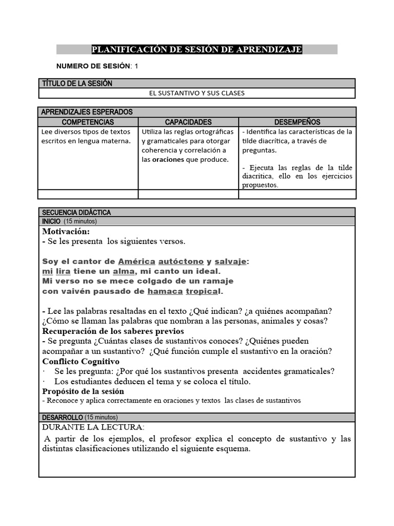 Planificacion de Sesion de Aprendizaje | PDF | Sustantivo | Comunicación humana