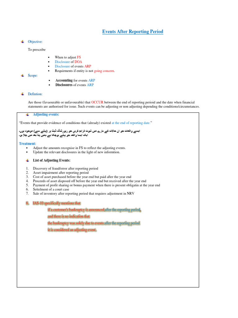Summary Ias 10 Earp PDF Going Concern Money