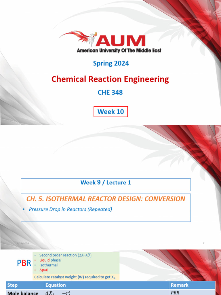 CHE348 Sp24 Week10 Class Instructor | PDF | Chemical Reactor | Stoichiometry