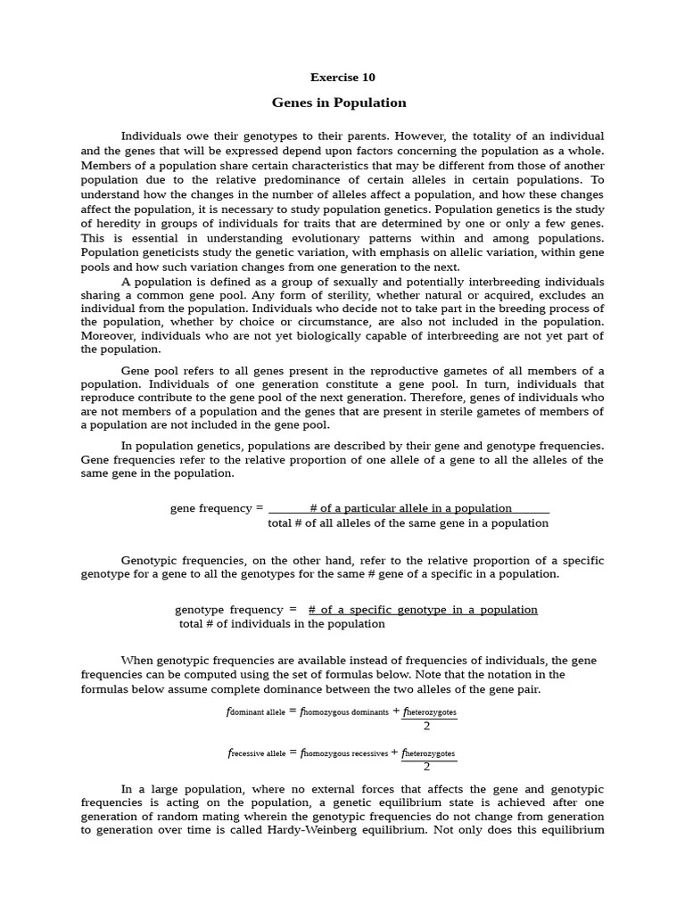 Group 3 Exercise 10 Population Genetics | PDF | Zygosity | Genotype