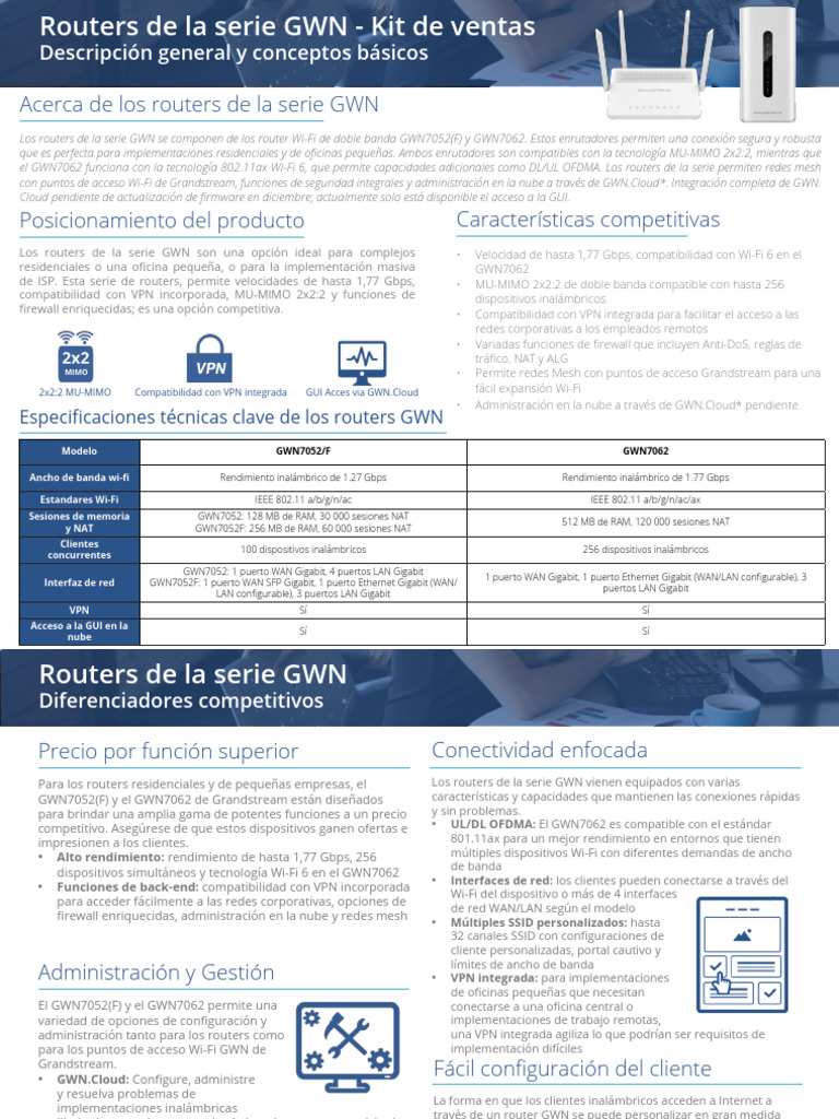 GWN Router Series Sales Kit Q3 2022 Spanish | PDF | Wifi | Punto de ...