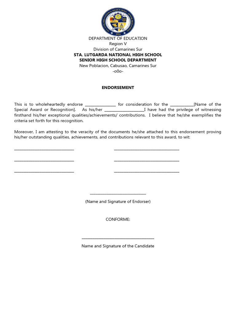 Leadership Award Endorsement Template | PDF | Leadership ...