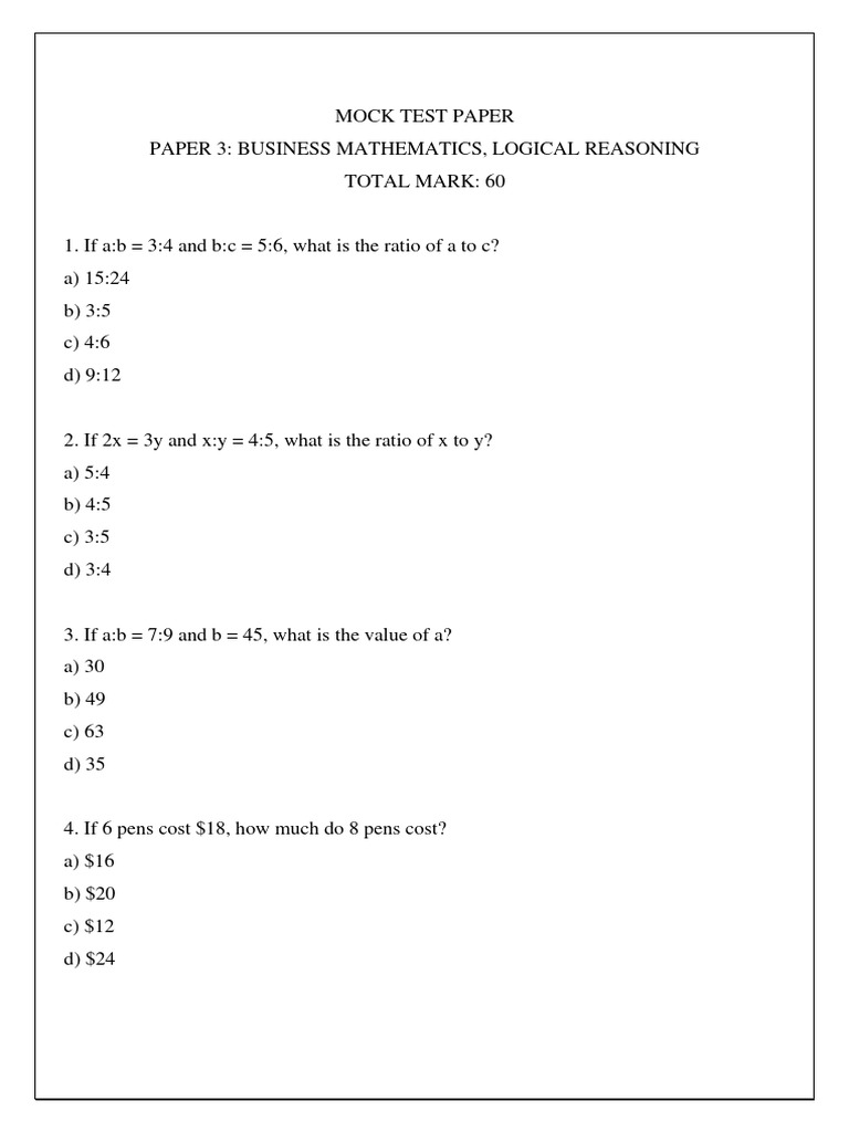 Business Mathematics Mock Exam 2025 | PDF | Standard Deviation ...