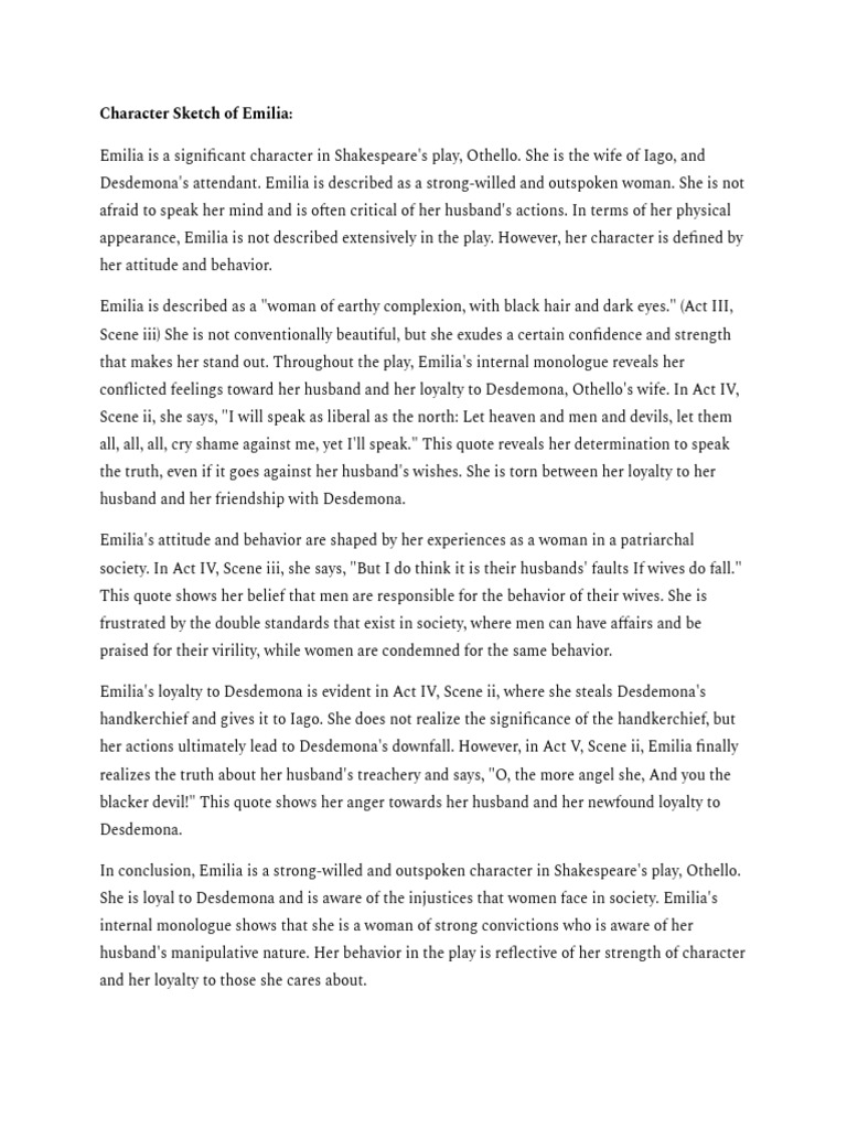 Characterisation of Emilia From Othello | PDF | Othello | Desdemona