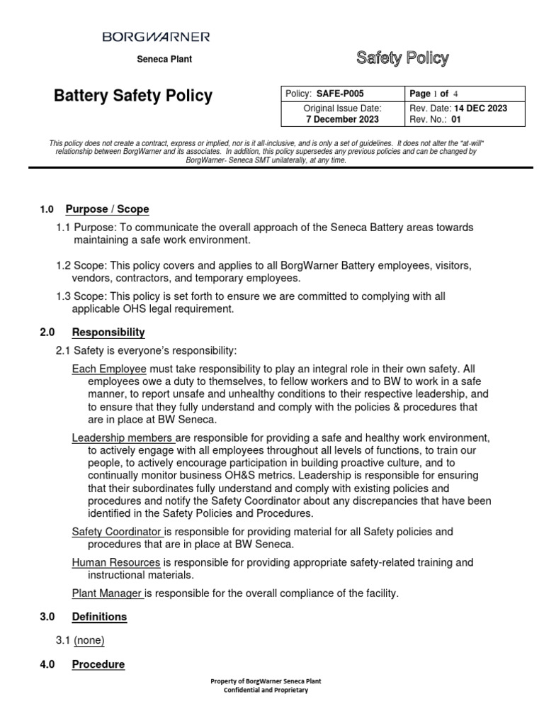 BSAFE-P036 EHS 01 Environmental, Health and Safety Management System Procedure | PDF | Safety ...