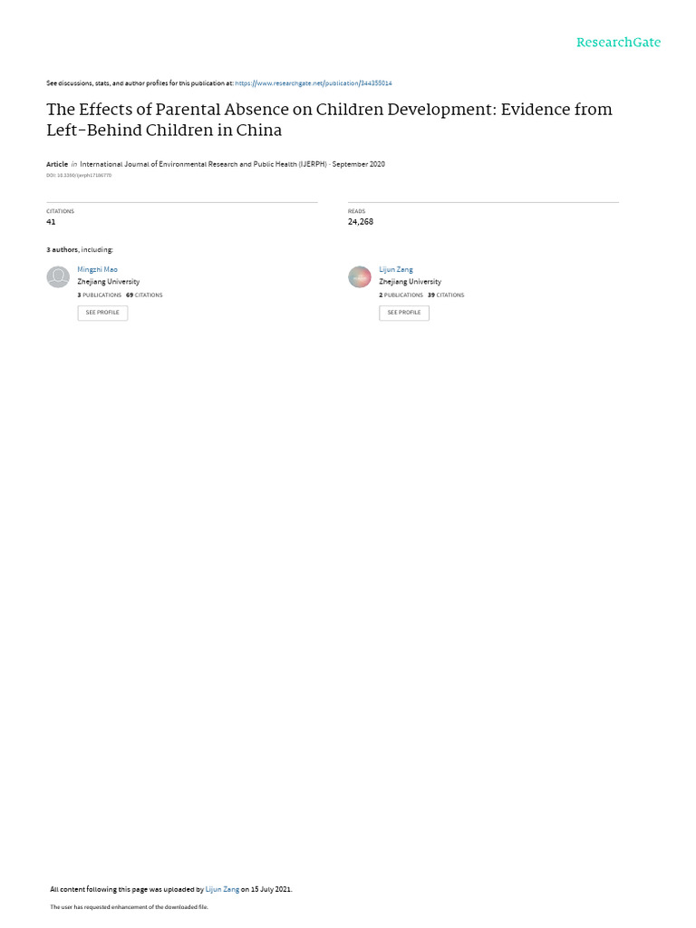 The Effects of Parental Absence On Children Development: Evidence From ...