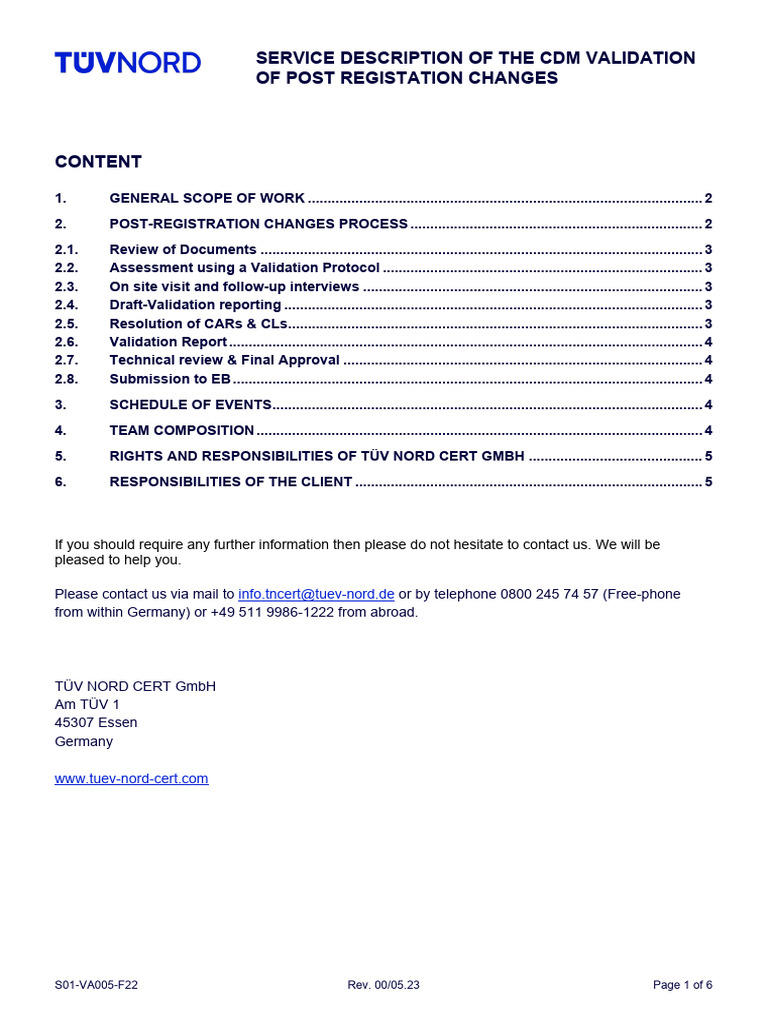 Tuev Nord Cert CDM Post Registration Changes Service Description | PDF ...