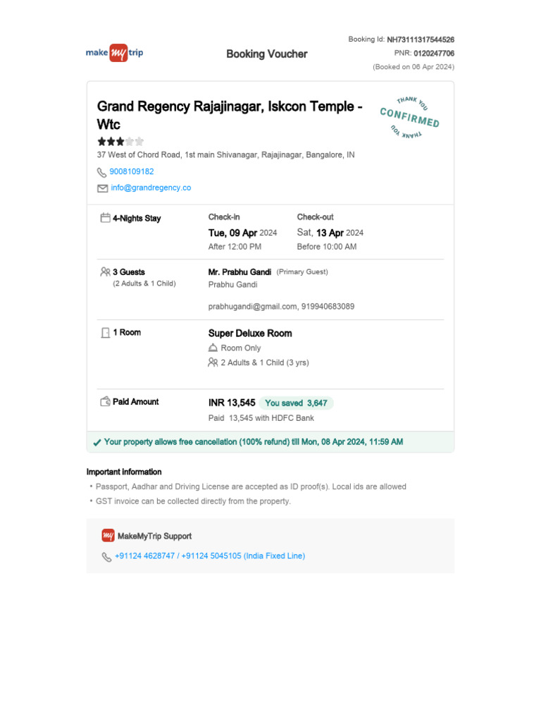 GST Invoice and Booking Details for Grand Regency | PDF