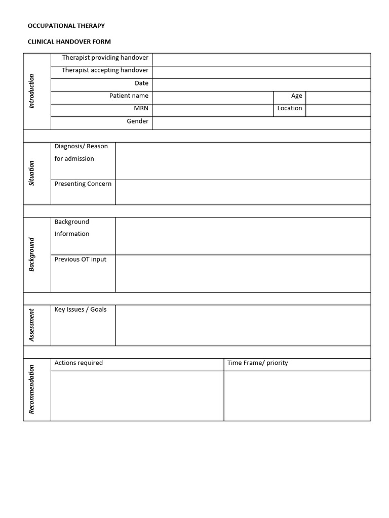 Occupational Therapy Handover Form | PDF