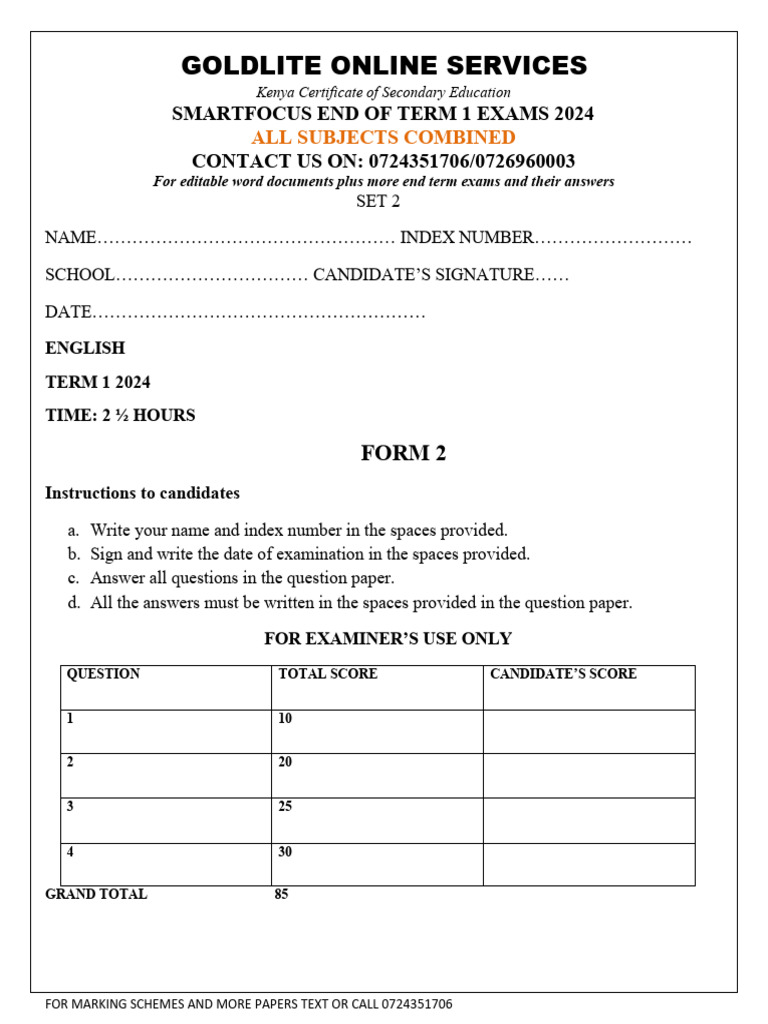 F2 Set 2 End Term 1 2024 | PDF | Poetry | Linguistics