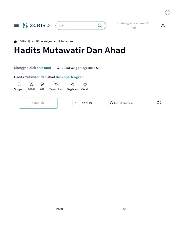 Hadits Mutawatir Dan Ahad - PDF | PDF