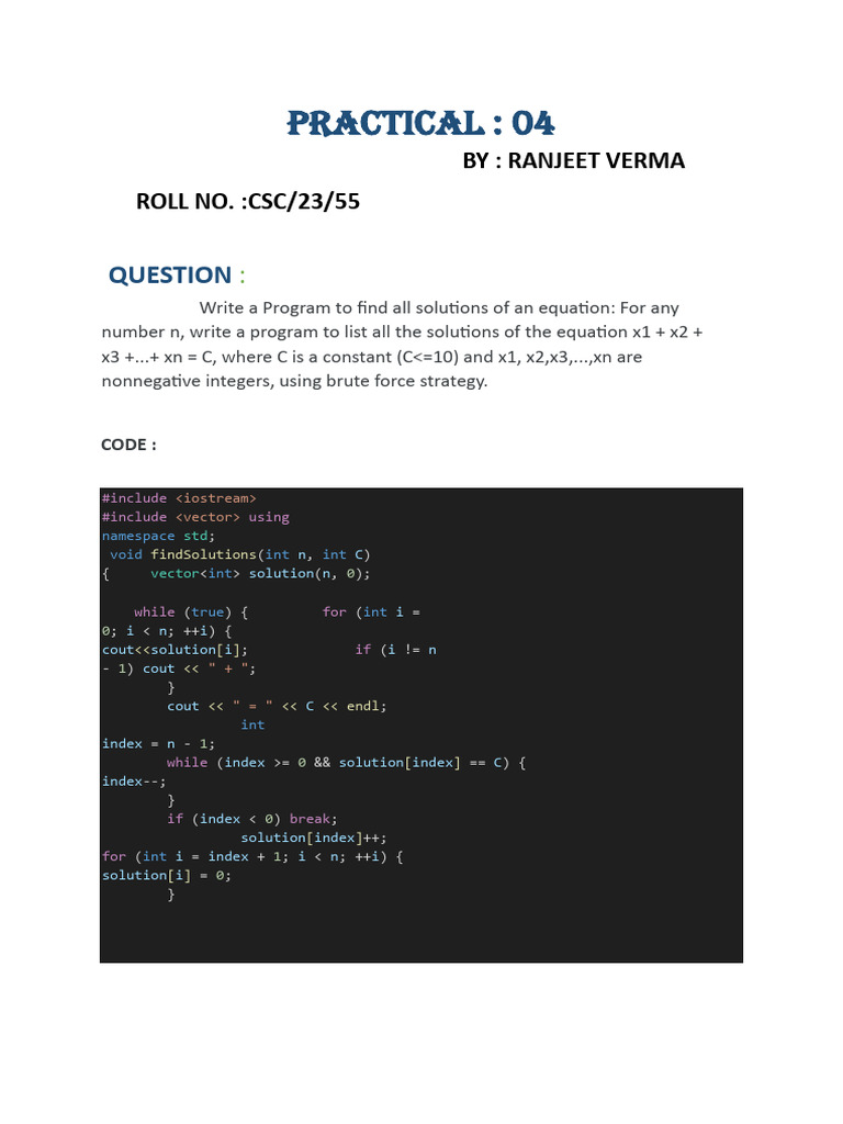 Practical 4 Descrete Mathematics | PDF | Equations | Mathematical Objects
